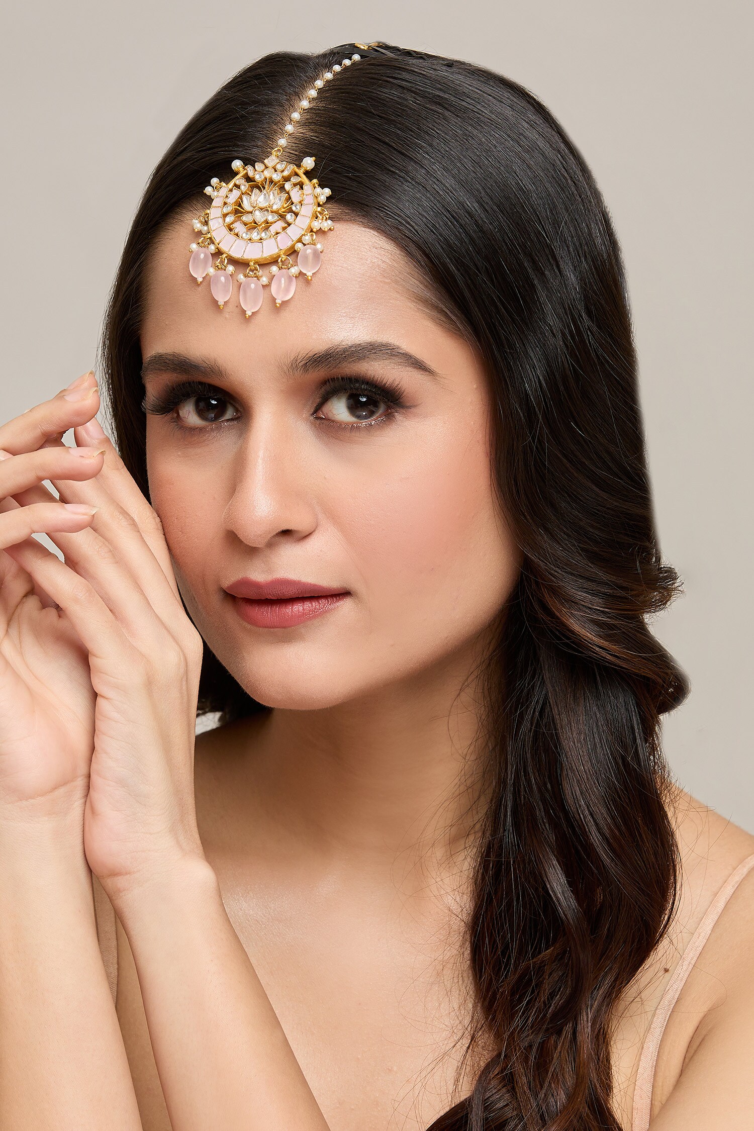 Buy Gold Plated Kundan Lotus Carved Maangtikka by Moh-Maya by Disha Khatri Online at Aza Fashions.