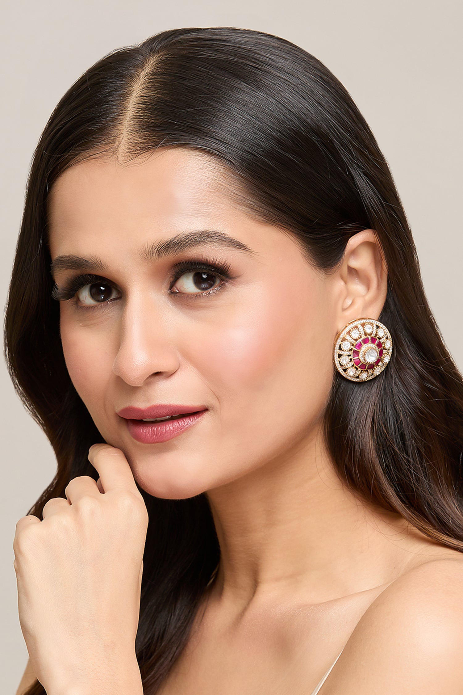 Buy Gold Plated Ruby Stones Embellished Studs by Moh-Maya by Disha Khatri Online at Aza Fashions.
