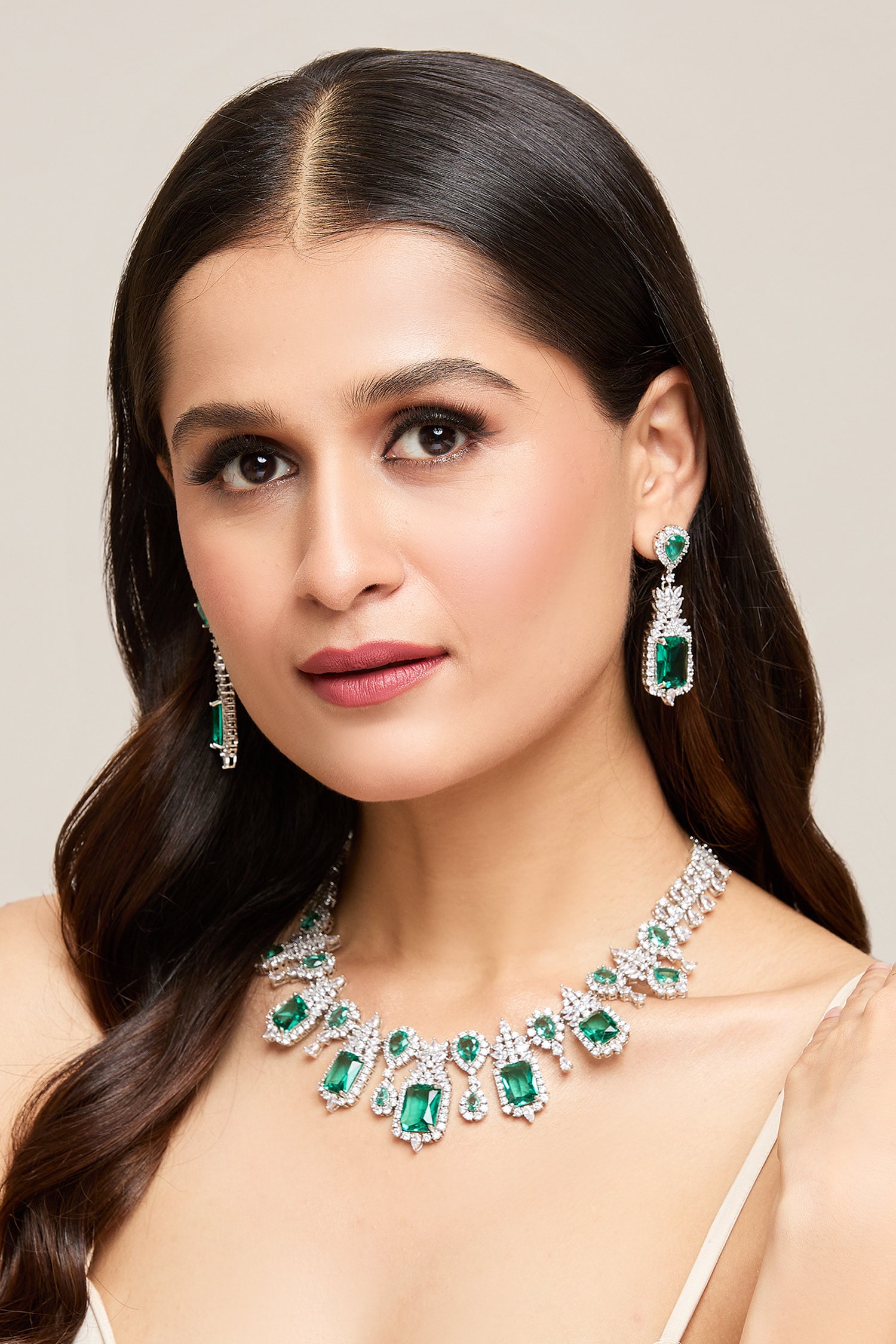 Buy Silver Plated Stone Tear Drop Carved Necklace Set by Moh-Maya by Disha Khatri Online at Aza ...