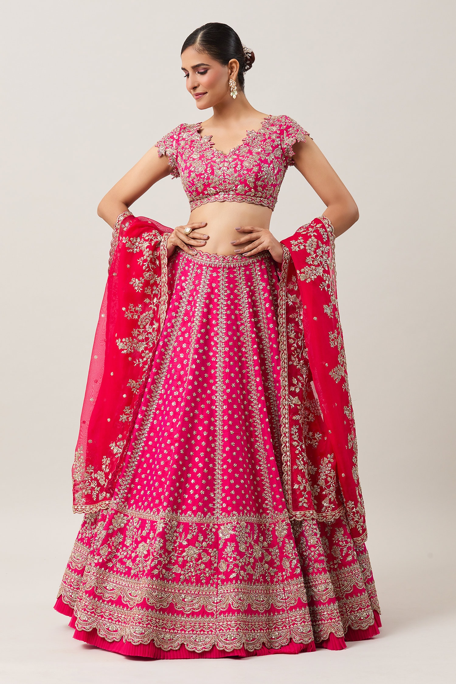 Buy Pink Organza Embroidery Zardozi V Maha Gulbahar Bridal Lehenga Set