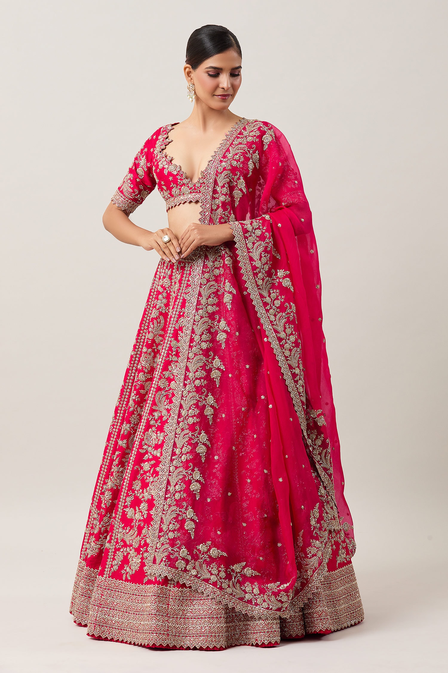 Buy Red Raw Silk Embroidery Zardozi Nyomaa Bahar Bridal Lehenga Set For ...