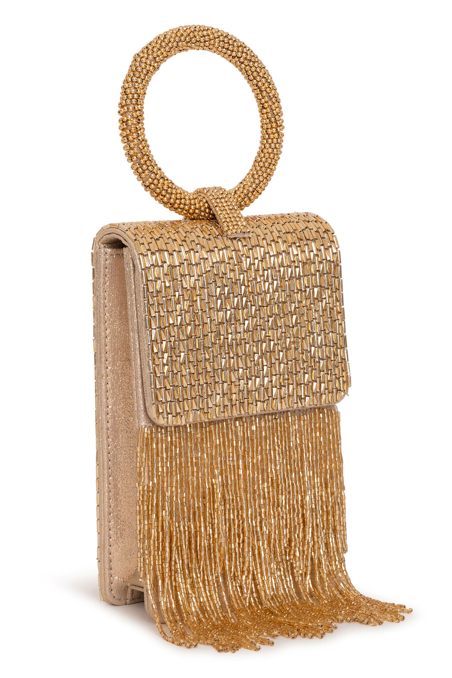 Buy Gold Crystal Nora Embellished Clutch With Sling Chain by Beau Monde ...