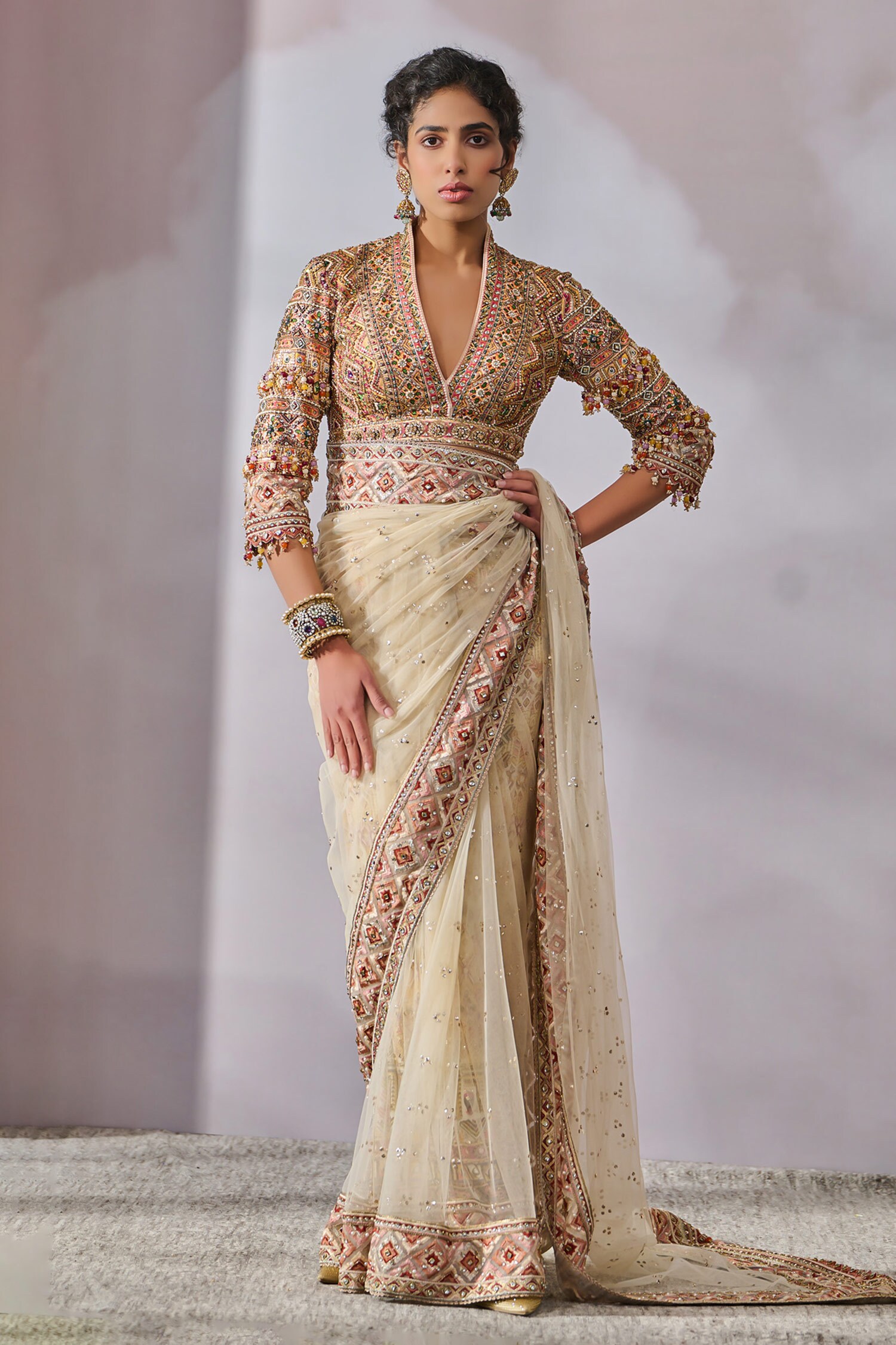 Buy Multi Color Blouse Chanderi Embellished Border Saree With ...