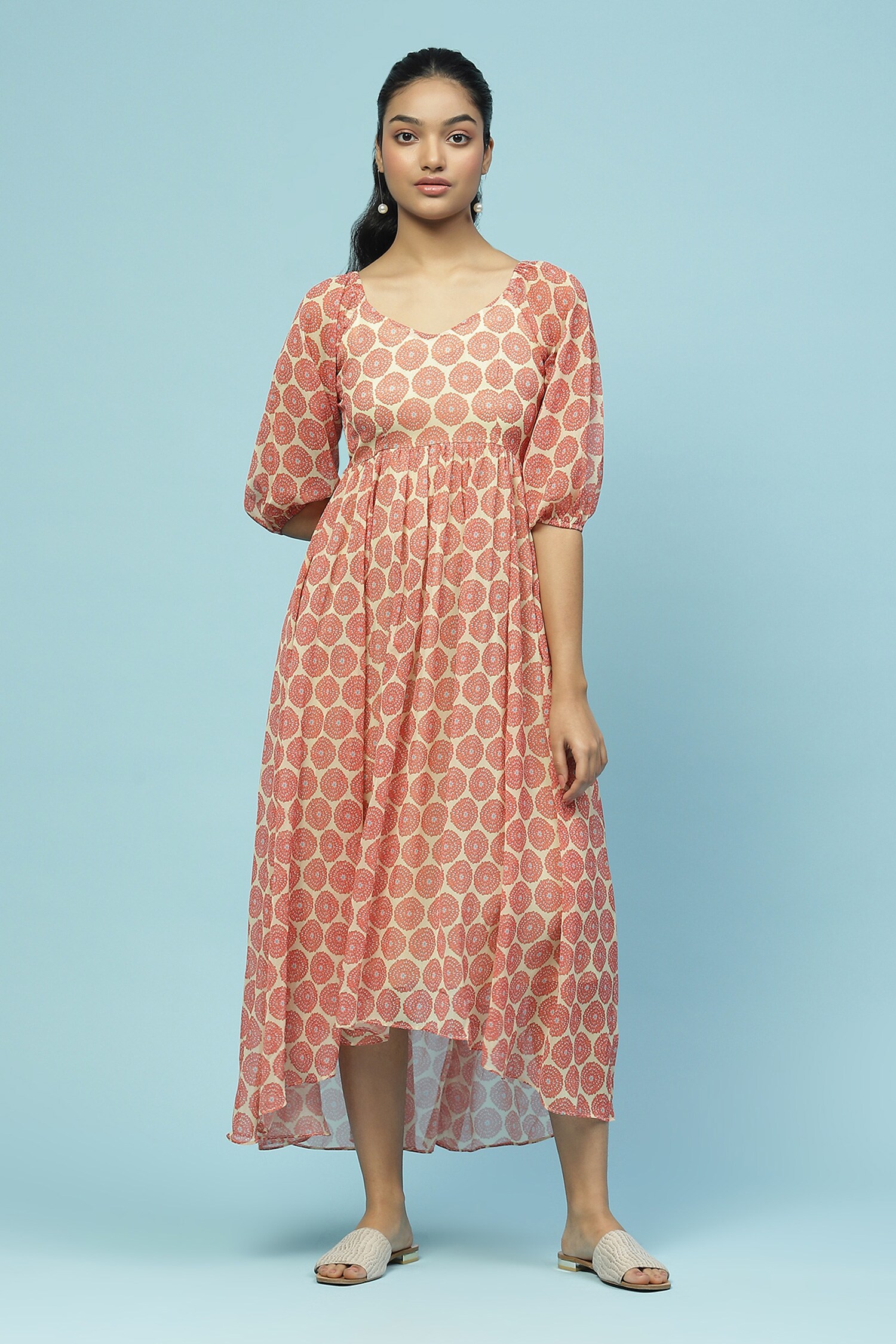 Buy Orange Recycle Chiffon Print Bloom Swerve Suzy Maxi Dress For Women ...