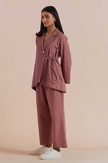 Buy Pink Twill Cotton Plain Straight Pant For Women by Priya Chaudhary ...