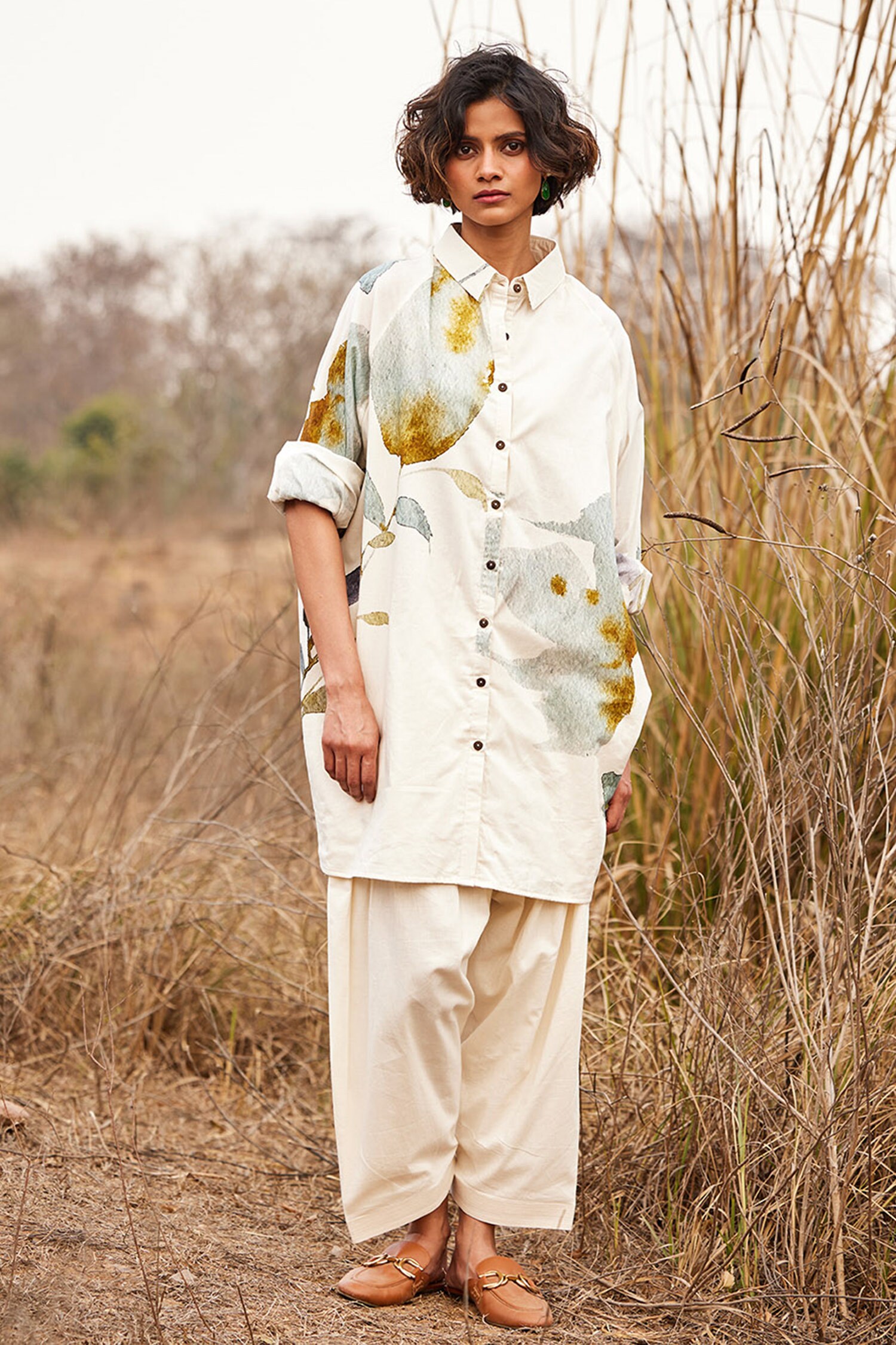 Buy Off White Cotton Mul Printed Floral Pahadi Shirt And Salwar Pant ...