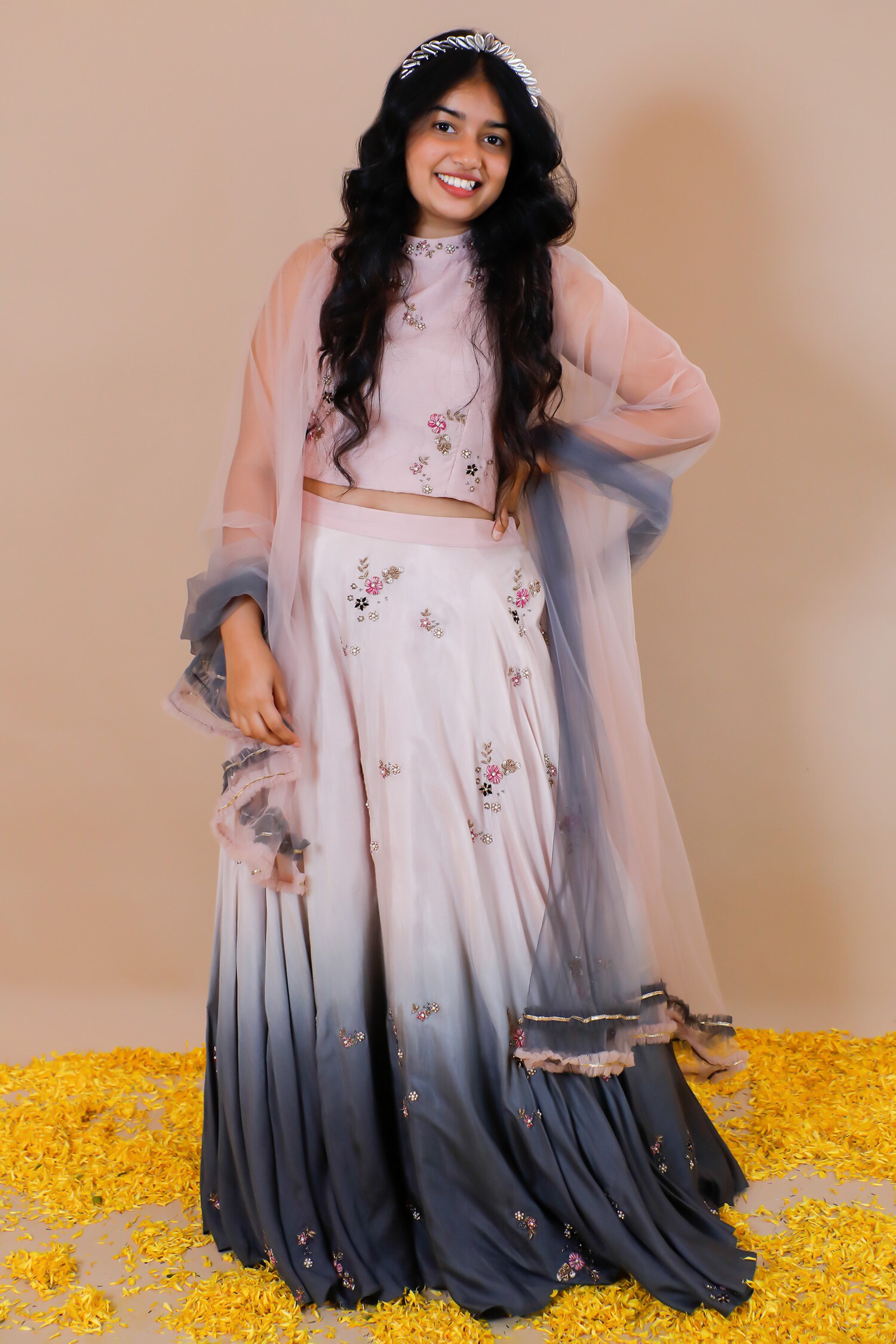 Buy Pink 100% Cotton Embroidery Zardozi Ombre Hand Lehenga Set For ...