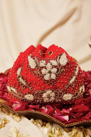 Buy Red Hand Embroidery Pixie Potli Bag by 5Elements Online at Aza ...