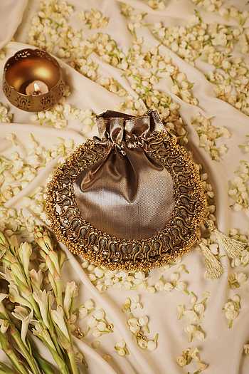 Buy Brown Embellished Leander Textured Potli by 5Elements Online at Aza ...