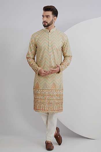 Buy Multi Color Georgette Embroidered Thread Chevron Ghera Work Kurta ...
