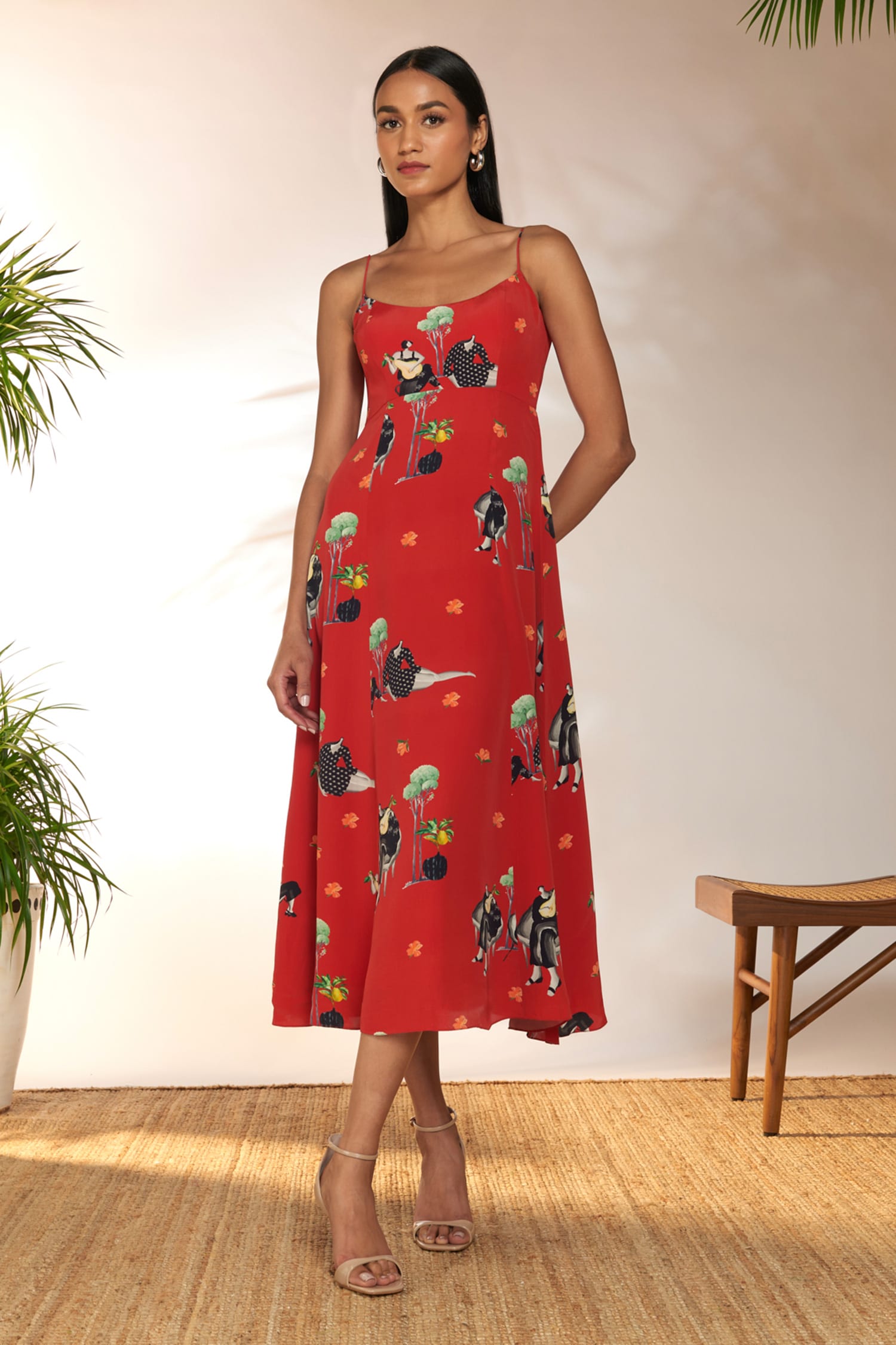 Buy Red Crepe Silk Printed Tropicool Scoop Backless Dress For Women by ...