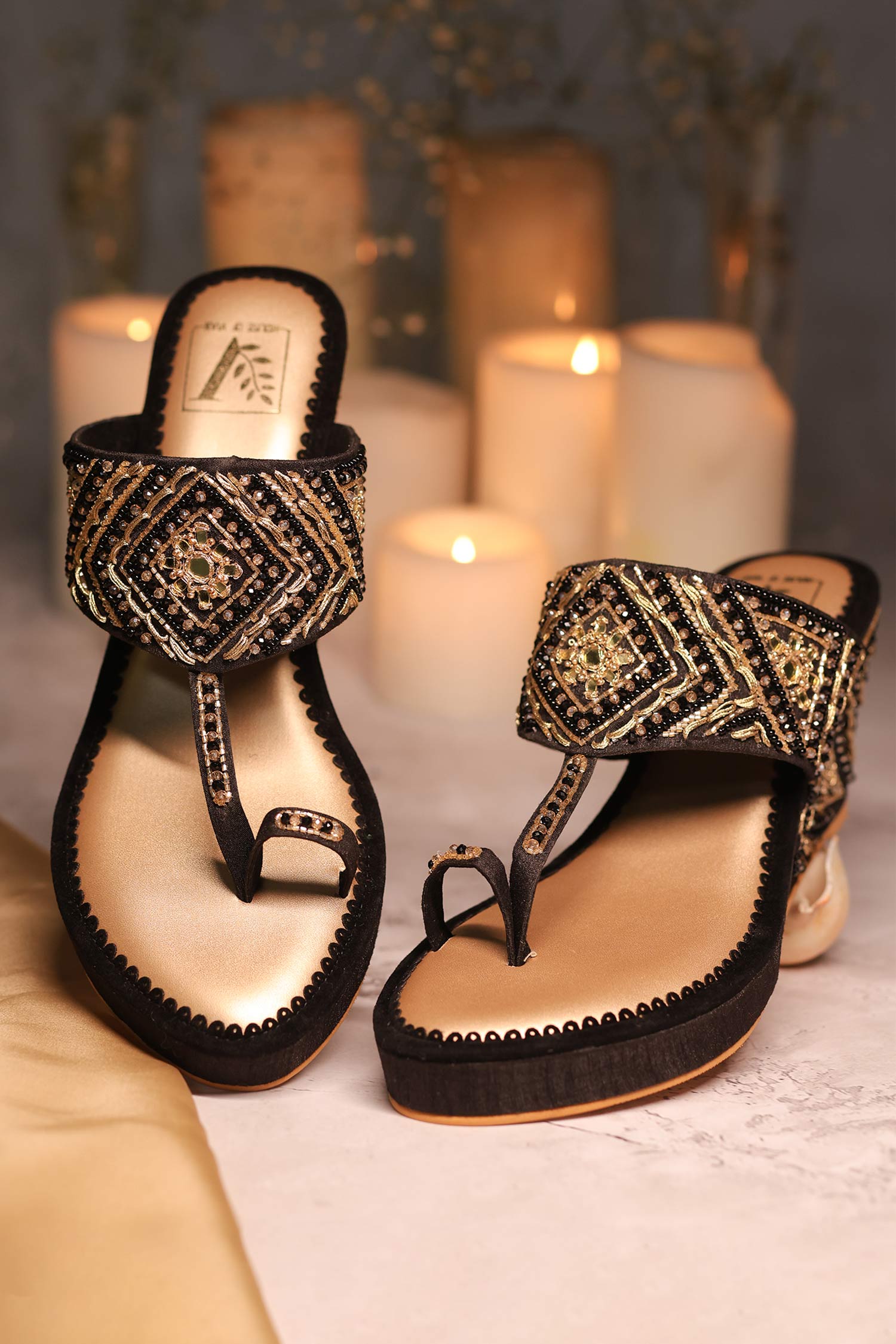 Buy Black Embellished Eshel Geometric Wedges by House of Vian Online at ...