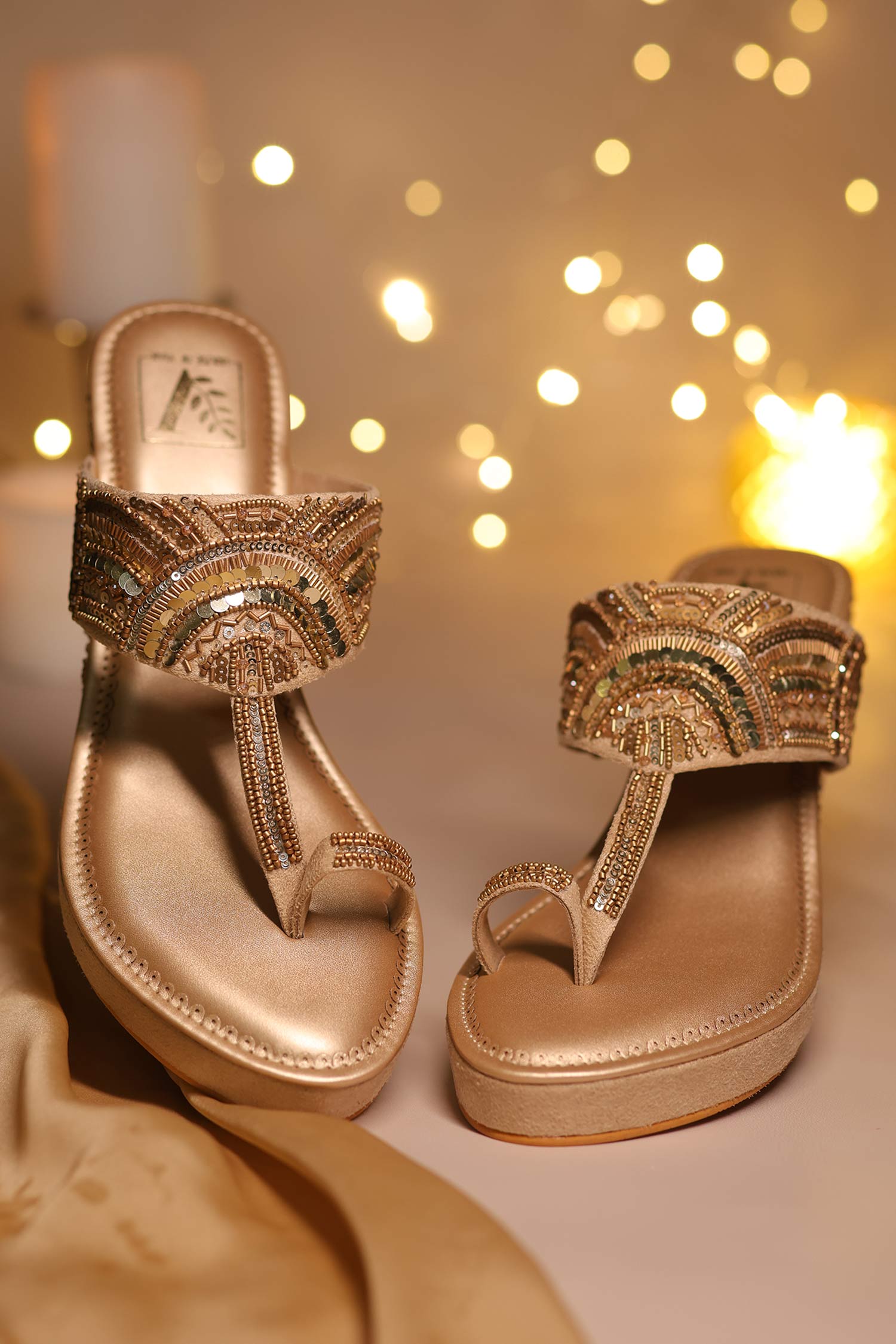 Buy Gold Embellished Maya Wedges by House of Vian Online at Aza Fashions.