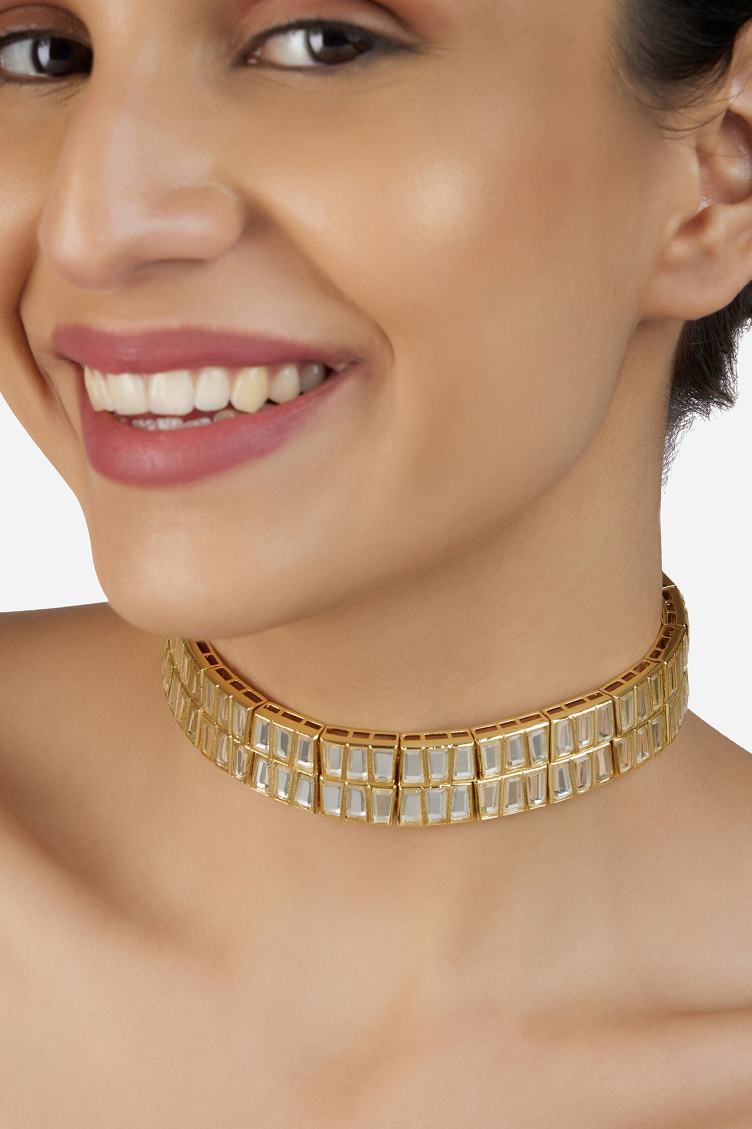 Buy Gold Plated Mirror Embellished Choker Necklace by Isharya Online at ...