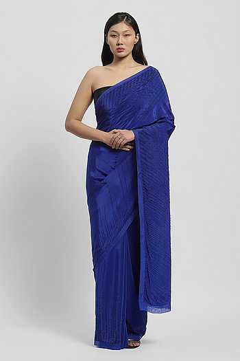 Buy Blue Viscose Crepe Embroidery Tonal Daphne Saree With Running ...