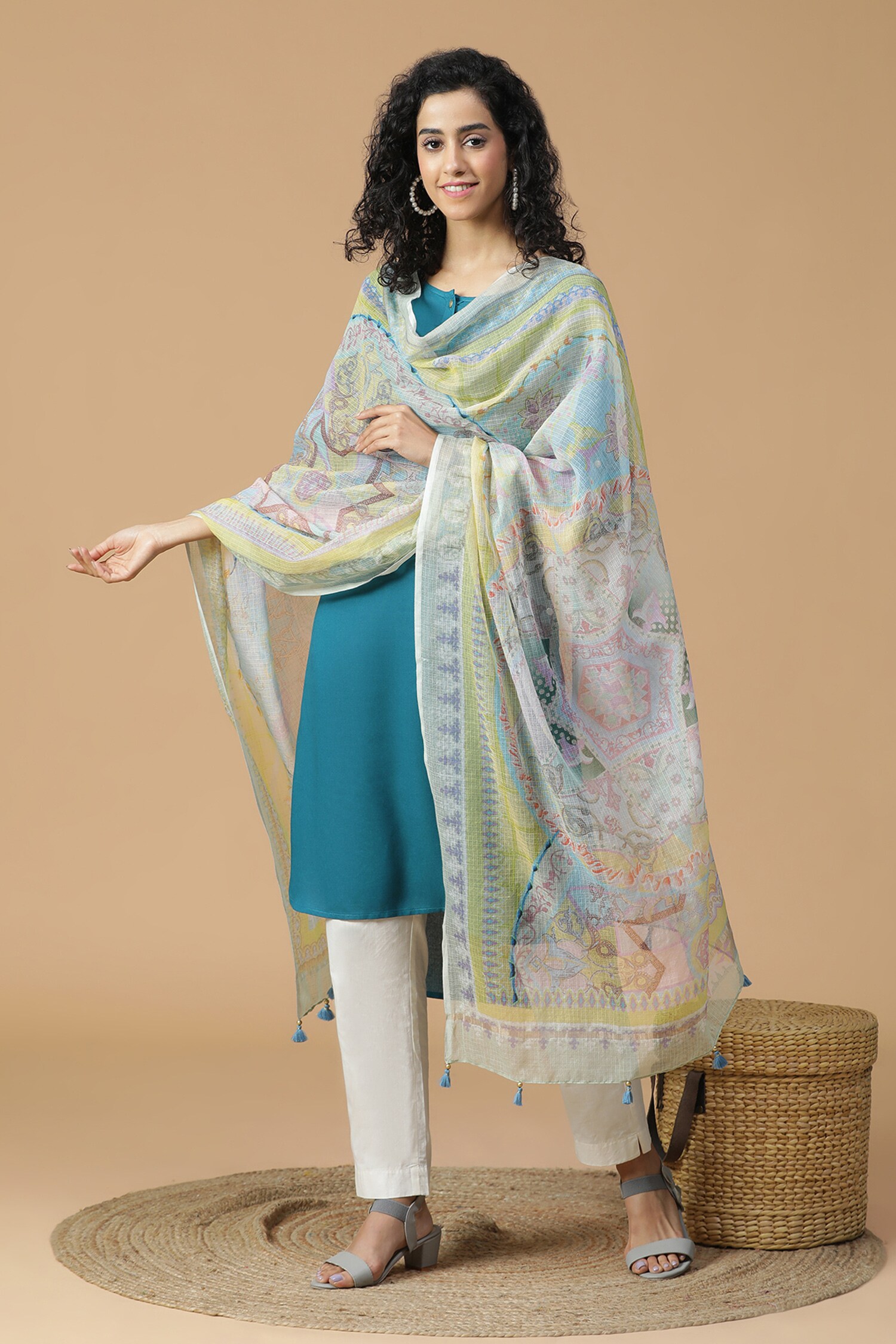 Buy Yellow 75% Cotton Printed Kinja And Geometric Pattern Handmade ...