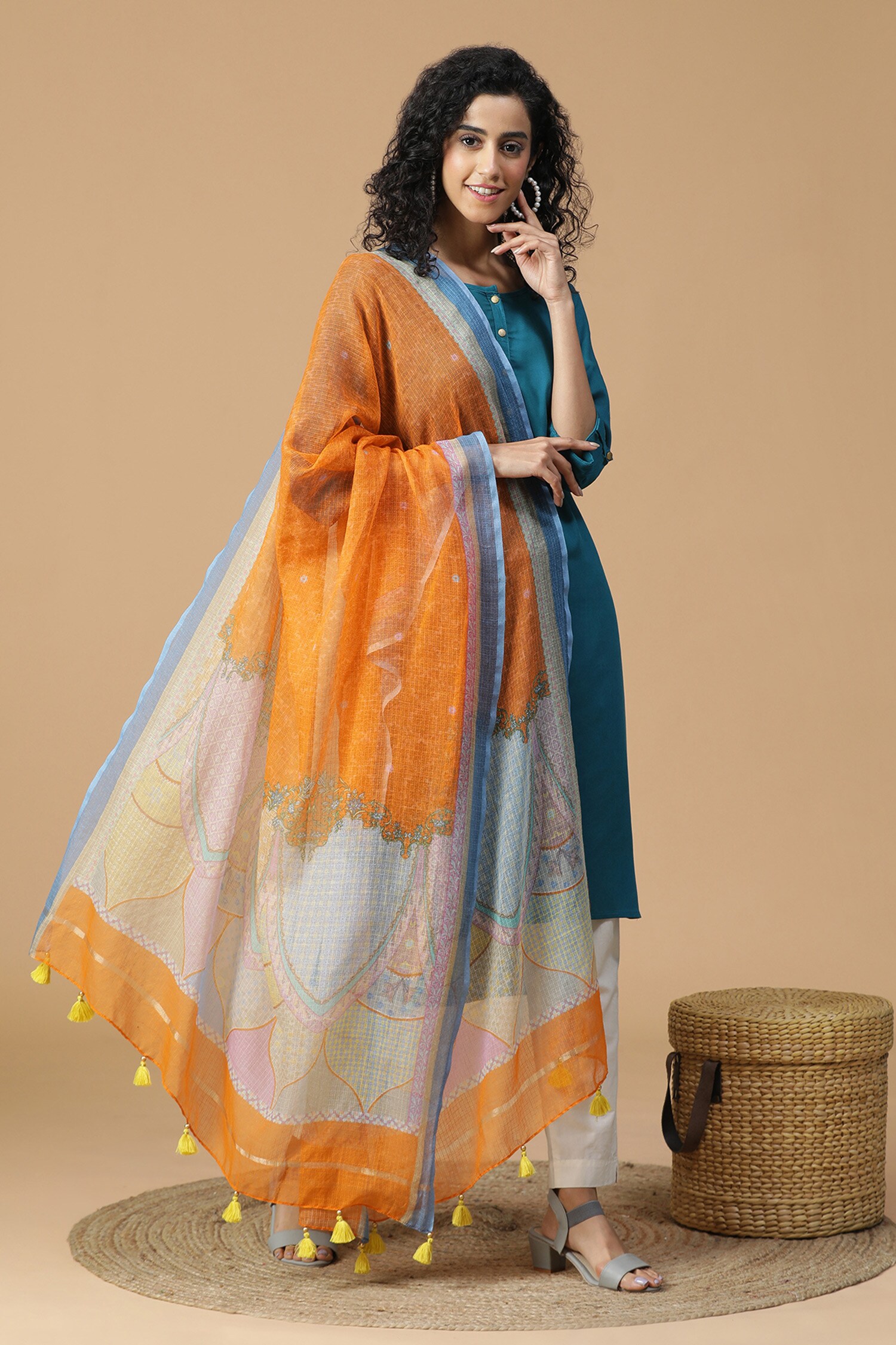 Buy Orange 75% Cotton Printed Zephyr Sun-kissed Sunaina Dupatta For ...