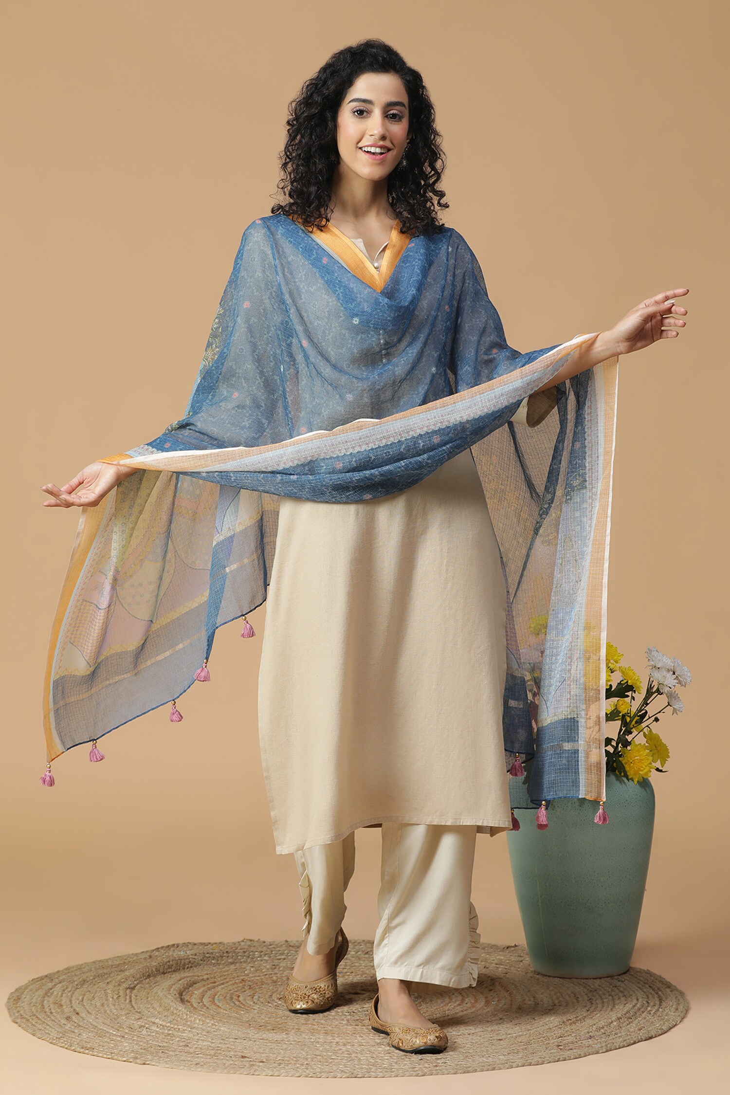 Buy Blue 75% Cotton Printed Zephyr Sun-kissed Sunaina Dupatta For Women ...