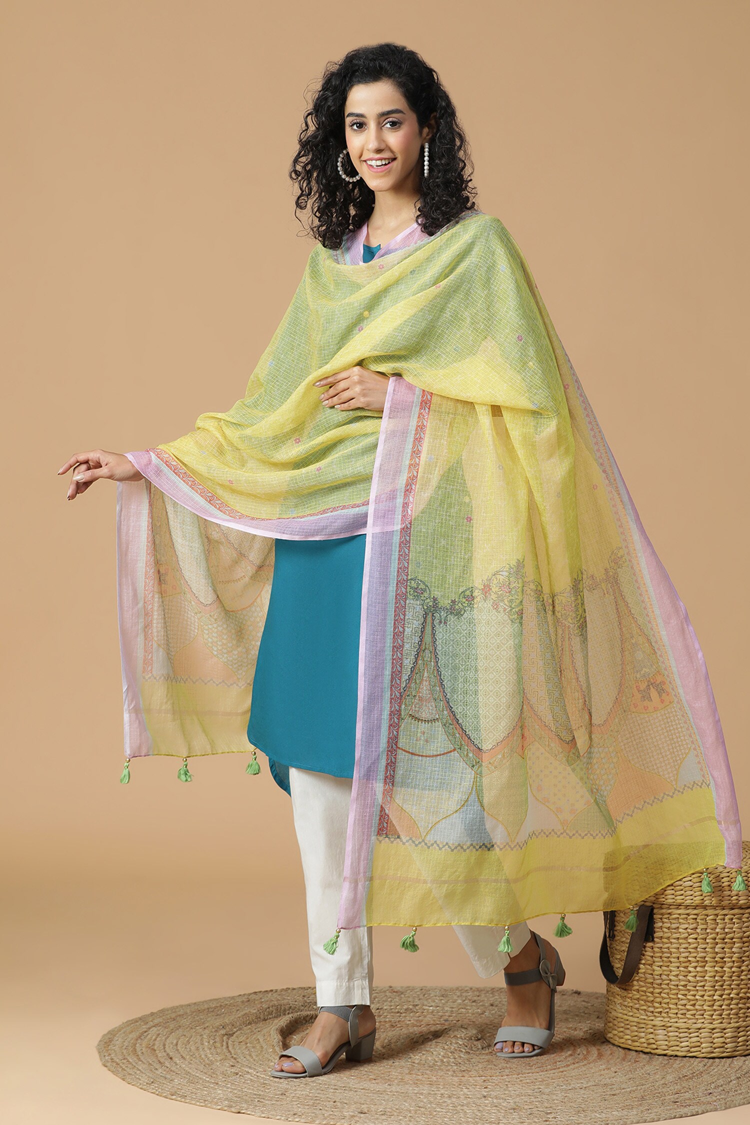 Buy Green 75% Cotton Printed Zephyr Sun-kissed Sunaina Dupatta For ...