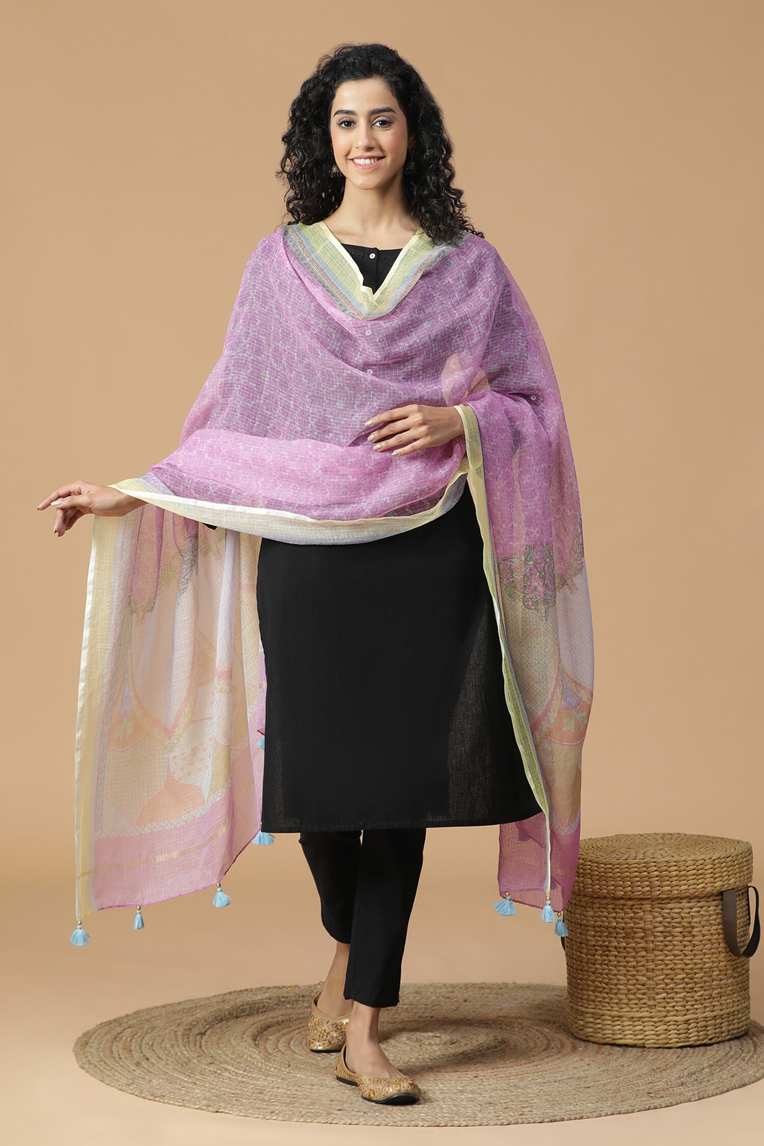 Buy Purple 75% Cotton Printed Zephyr Sun-kissed Sunaina Dupatta For ...