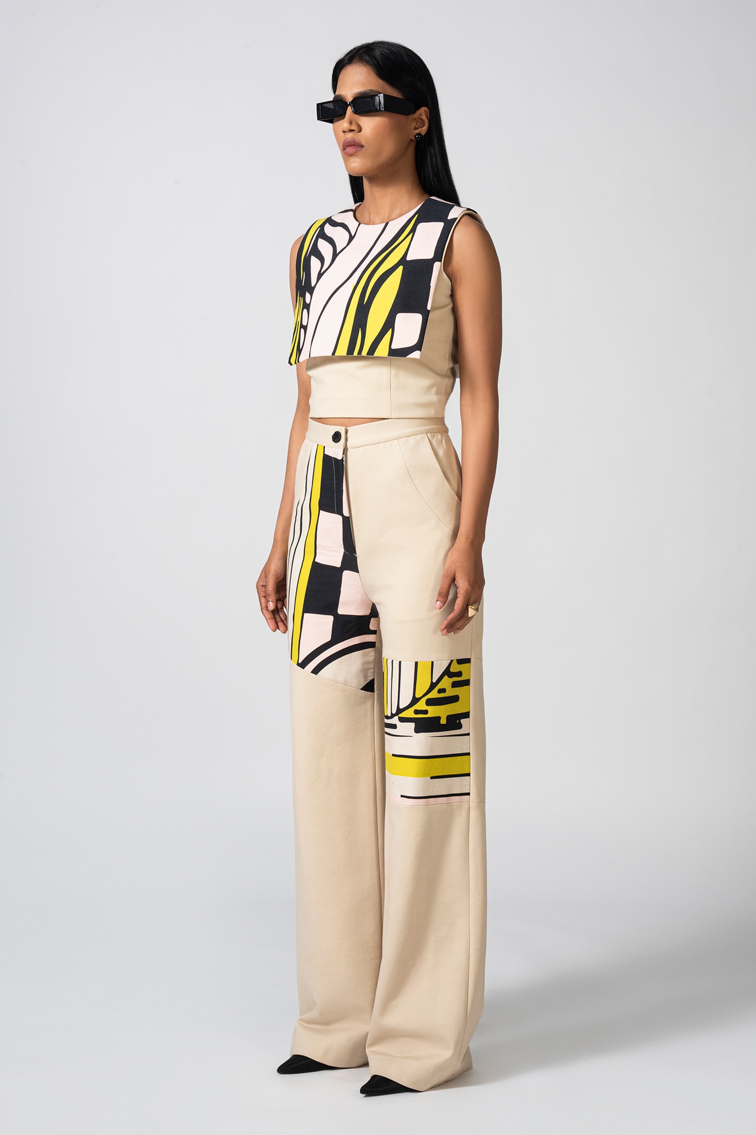 Buy White Ponte Roma And Cotton Twill Placement Eterna Amore Block Pant ...