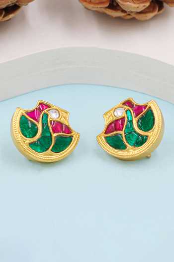 Buy Multi Color Kundan Abstract Geometric Embellished Studs by Sangeeta ...
