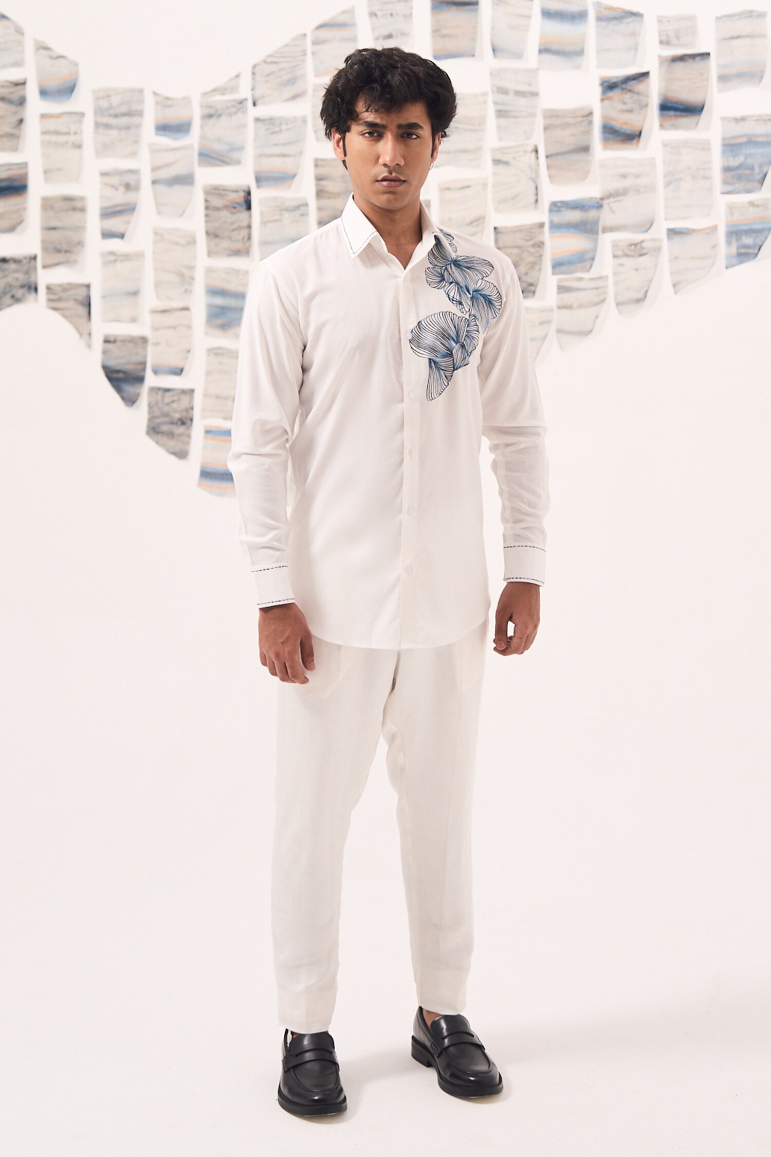 Buy White Cotton Rayon Embroidery Iris Thread Shirt For Men by Detales ...