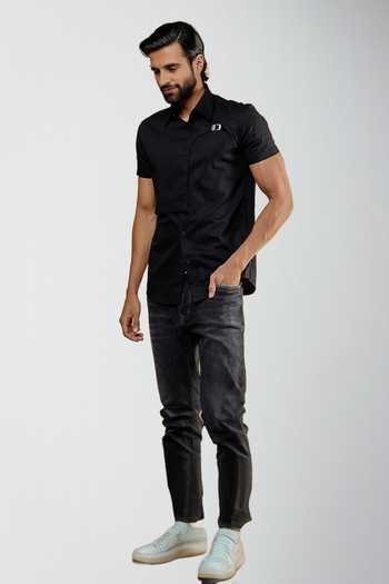 Buy Black 100% Pure Cotton Embellished Buckle Commando Harness Shirt ...