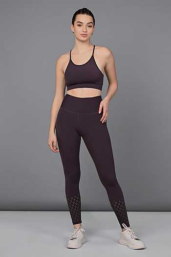 Buy Purple Poly Blended Plain Vino Activewear Mesh Top And Leggings Set ...