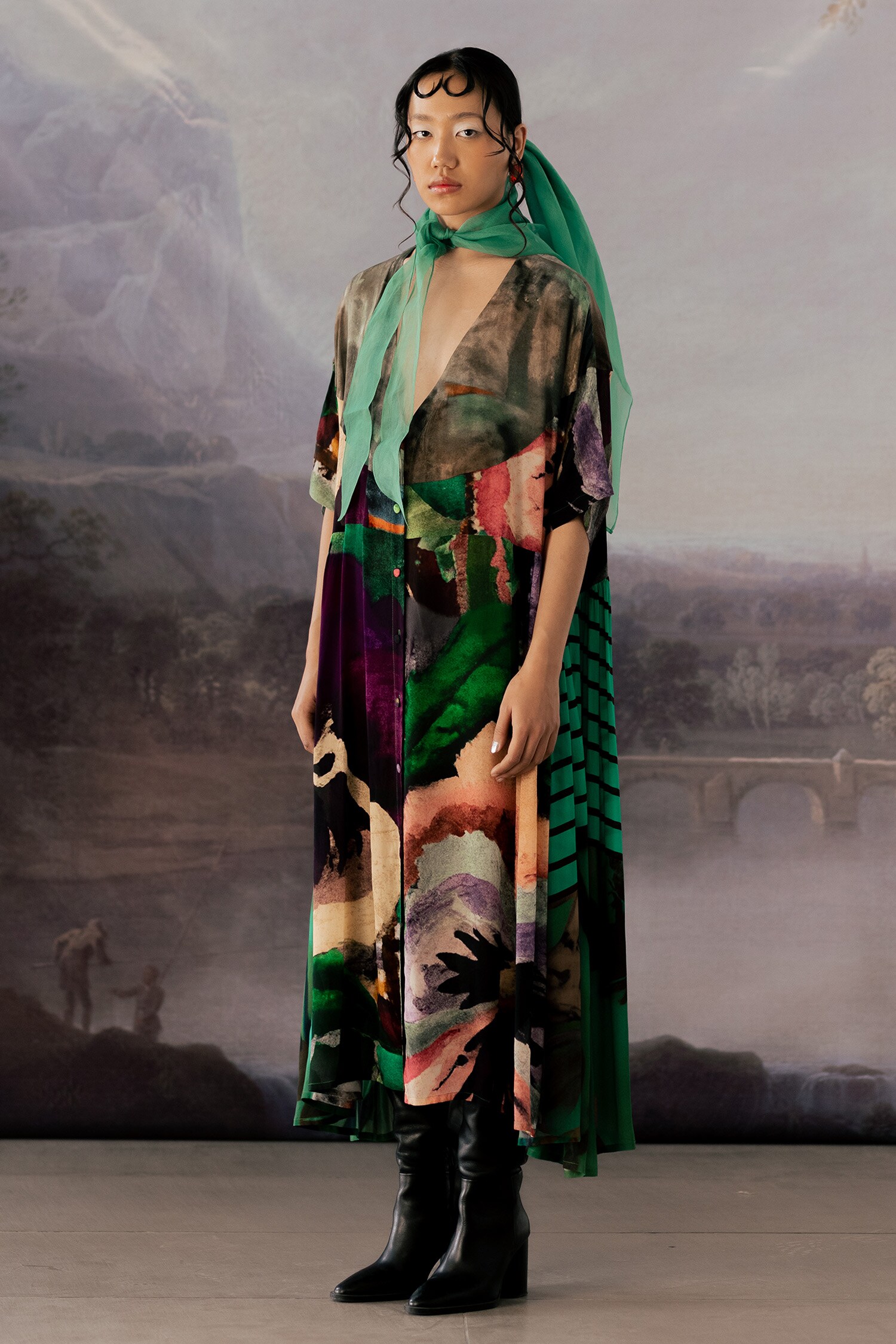 Buy Multi Color Shell Cotton Wool And Crepe Print Abstract Maren Dress ...