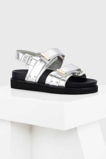 Buy Silver Torino Double Strap Metallic Footbed Sandals by OROH Online ...