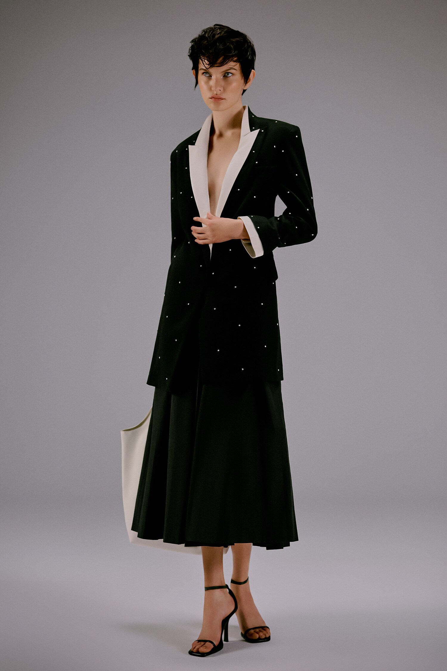 Buy Black Canvas Hand Embroidery Swarovski Lapel Collar Zito Dress For ...