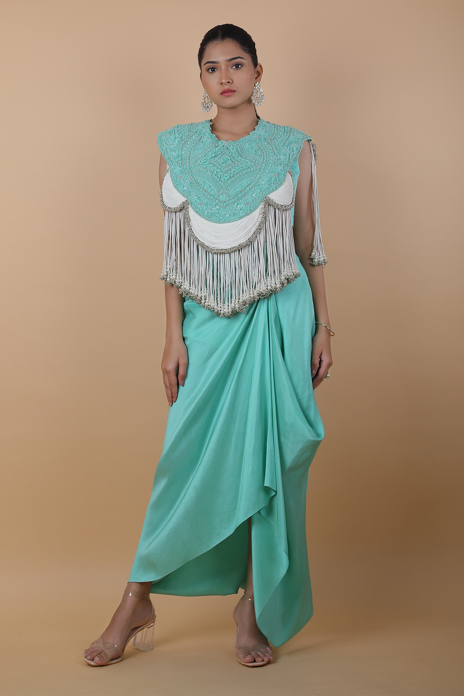 Buy Blue Embroidered Floral Round Cape Skirt Set For Women by Anamika ...