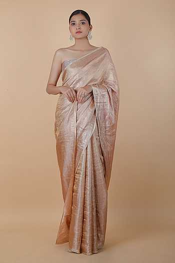 Buy Gold Woven Zari Metallic Checkered Saree For Women by Akaaro Online ...