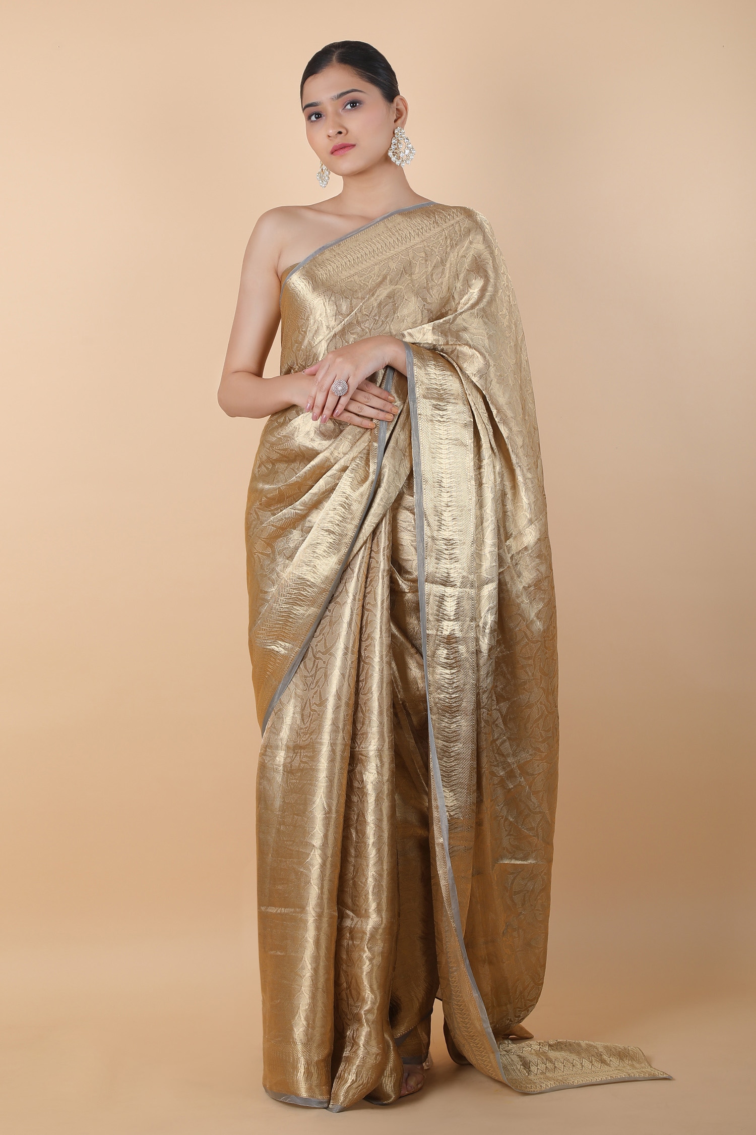 Buy Gold Silk Geometric Metallic Saree For Women by Akaaro Online at ...
