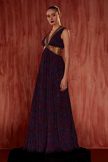 Buy Multi Color Georgette Printed Overtine Greek Art Strappy Maxi Dress ...