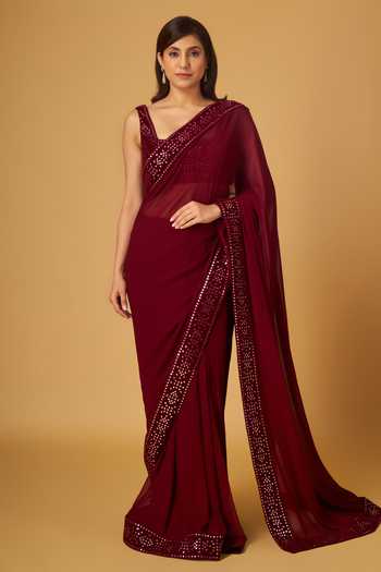 Buy Maroon Georgette Embroidery Abla Florin Border Saree With Blouse ...