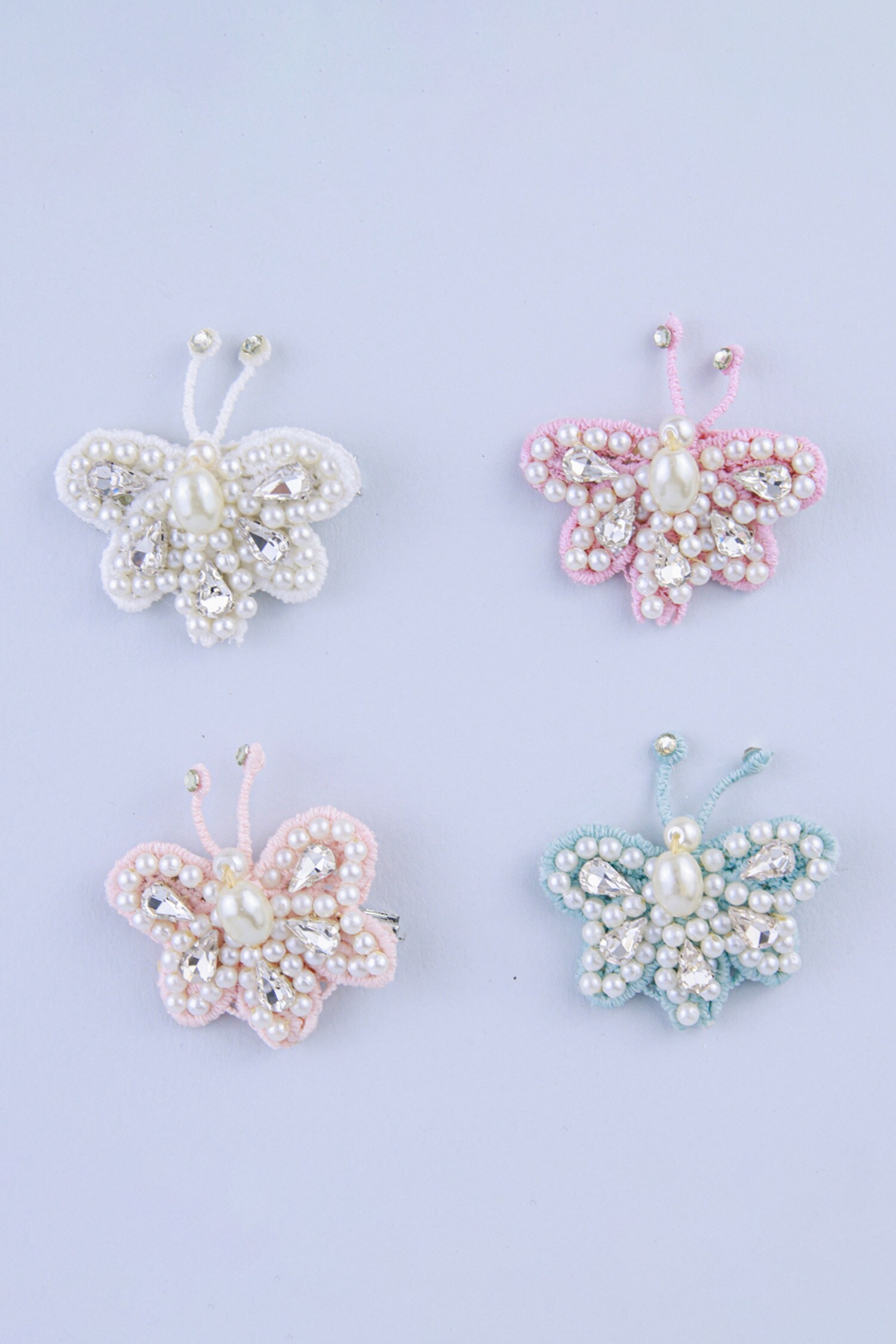 Buy White Bead And Gemstone Embellished Hair Clips - Set Of 4 by Choko ...