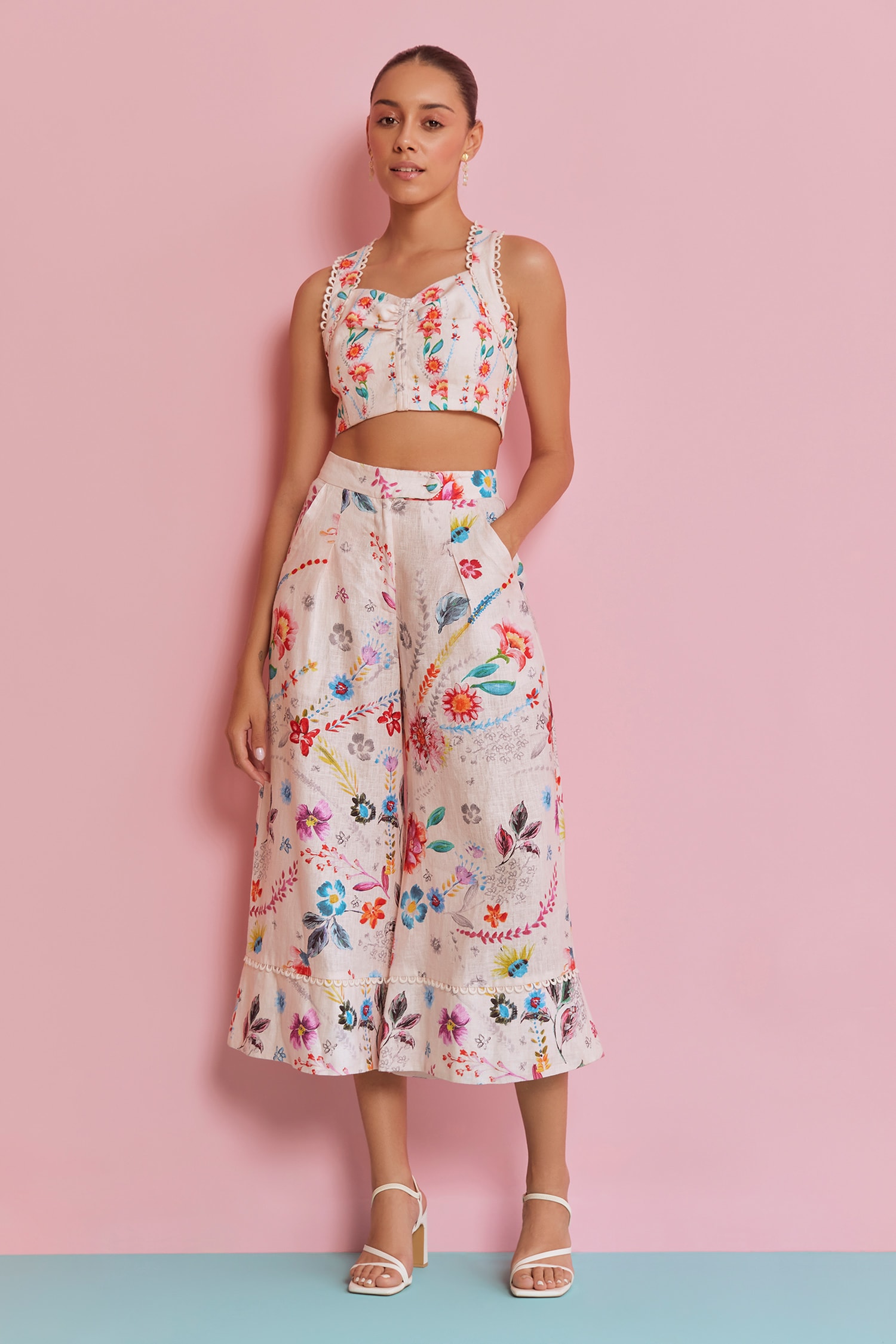 Buy Multi Color Linen Lyocell Print Irene Climbing Flower Top With Pant ...