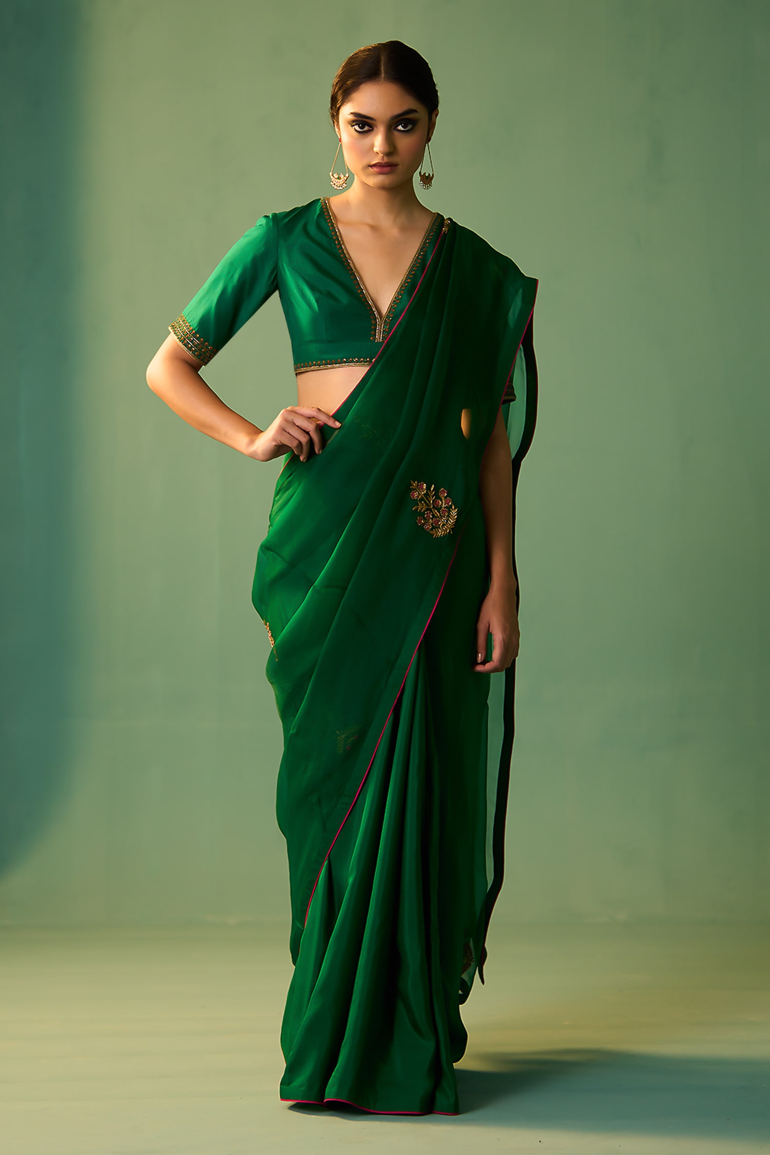 Buy Green Habutai Silk Hand Embroidered Dori Devika Saree For Women by ...