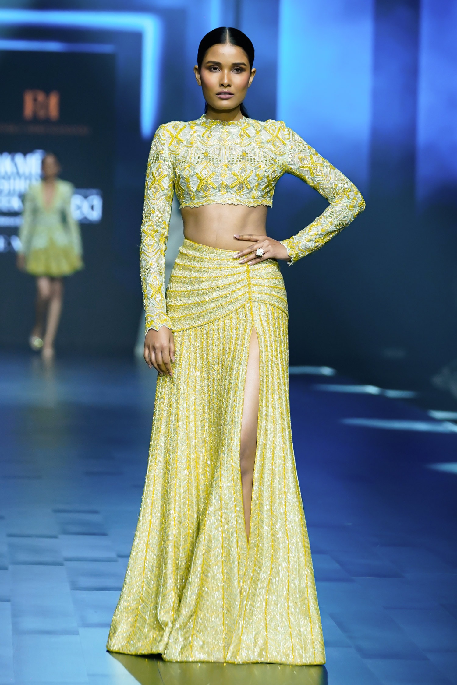 Buy Green Net Embroidery Crystal Cutwork Infinity Blouse And Skirt Set ...