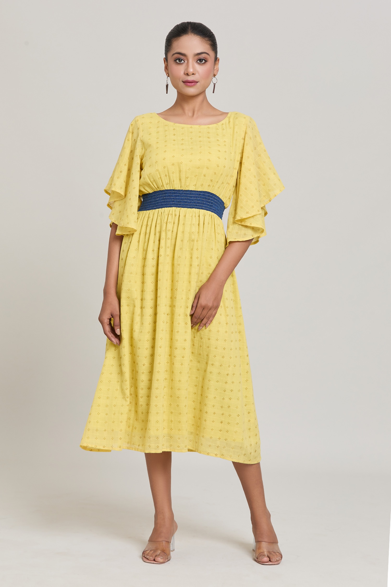 Buy Yellow Cotton Hand Block Printed Floral Round Dress For Women by ...