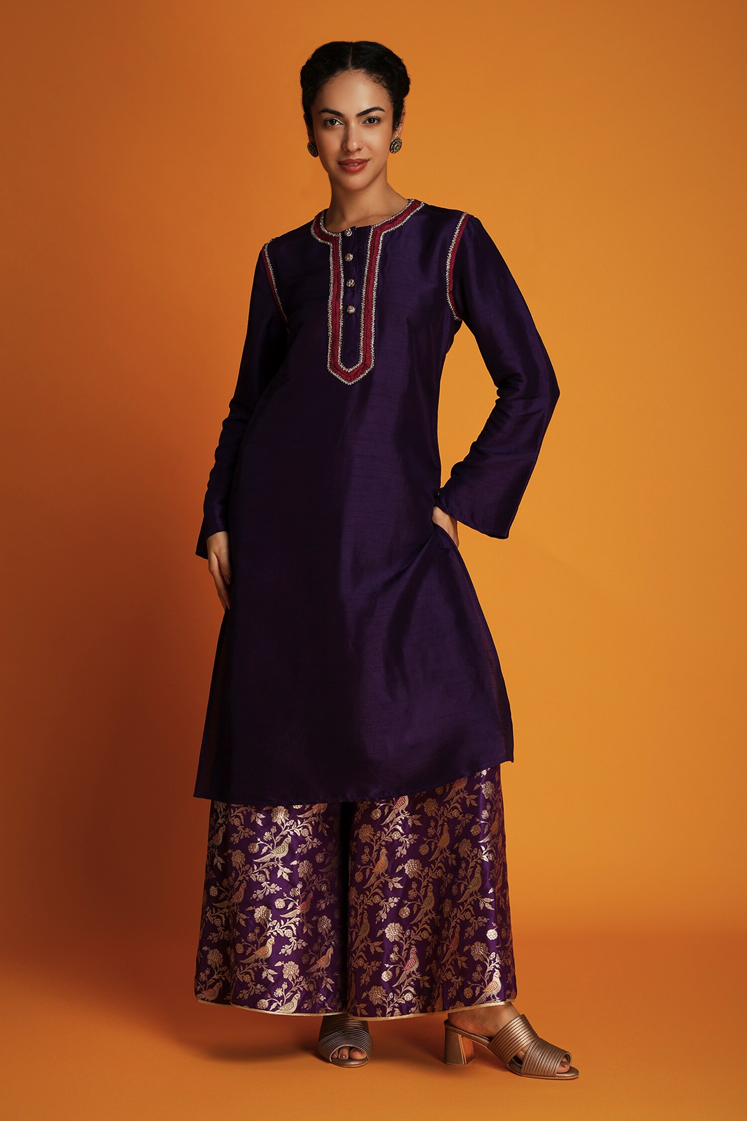 Buy Purple Floral Jaal Pattern Sharara Pant For Women by Krishna Mehta ...