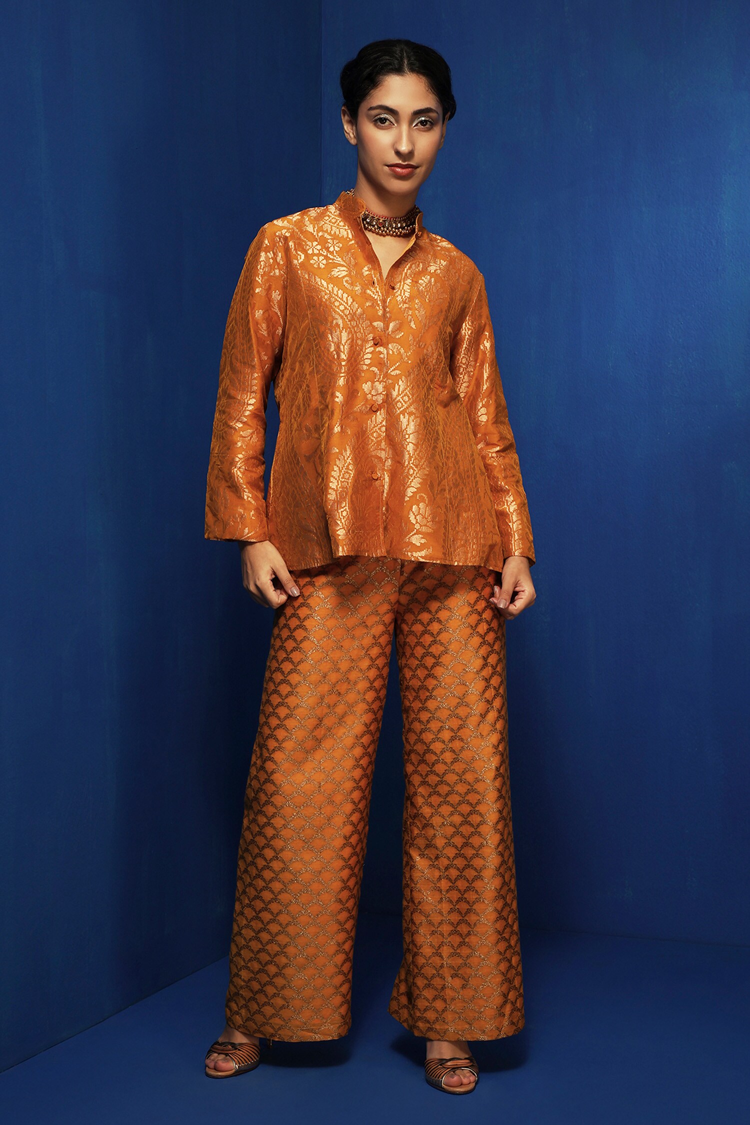 Buy Yellow Scallop Motif Pattern Pant For Women by Krishna Mehta Online ...