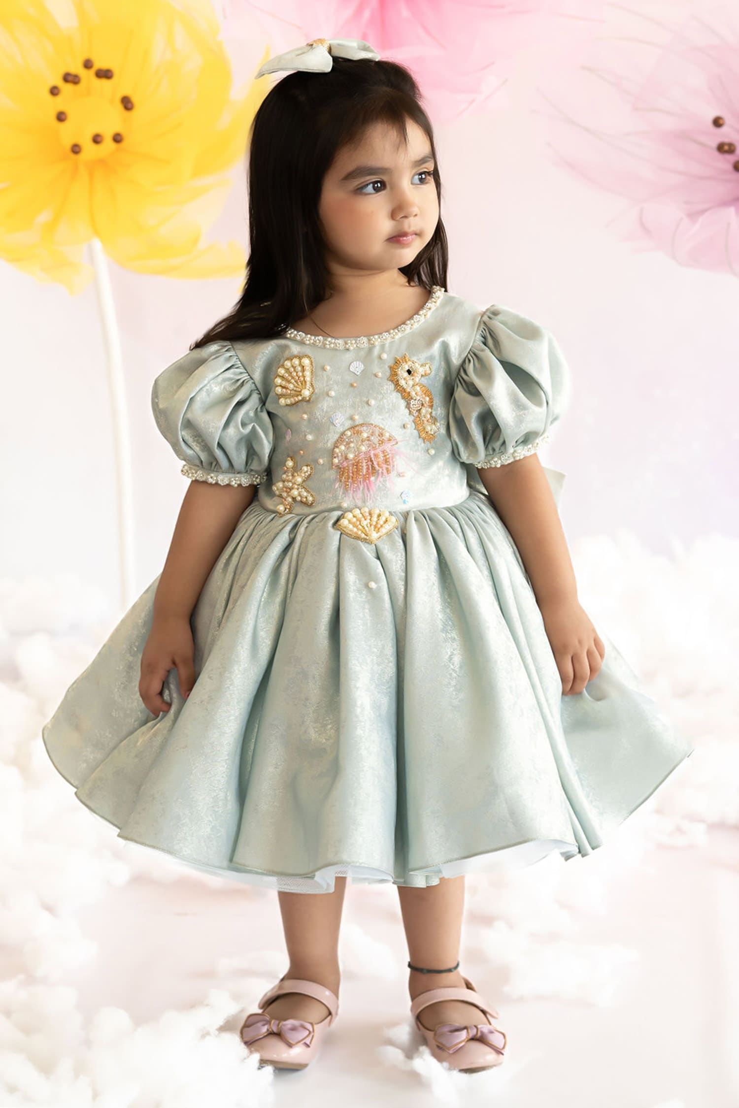 Buy Blue Korea Foil Lining Butter Shimmery Sea Life Embellished Dress ...