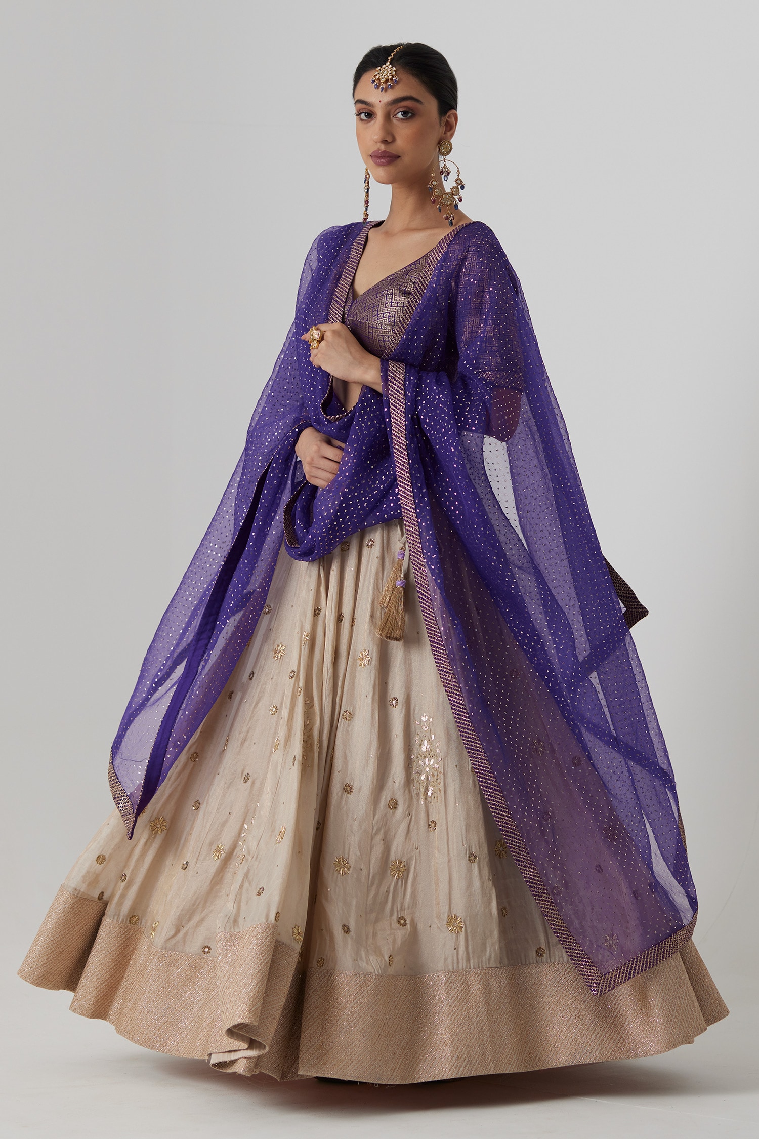 Buy Purple Blouse Banarasi Silk Janaki Bahar Zardozi Lehenga Set For ...