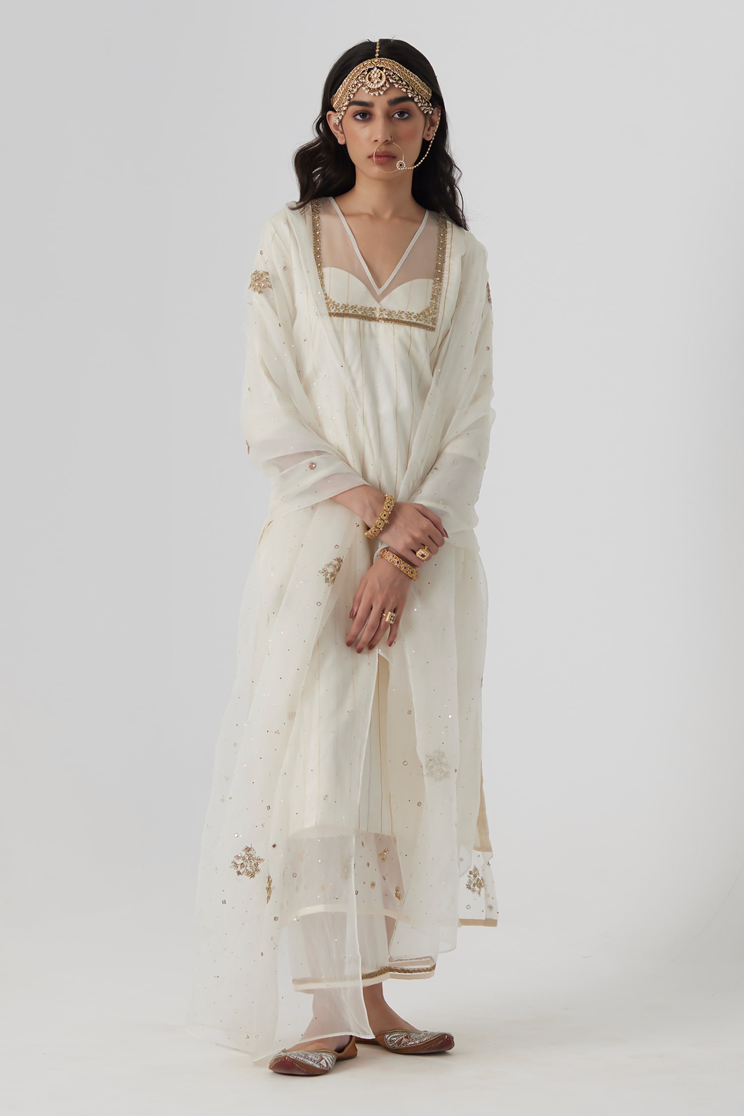Buy White Kurta Banarasi Silk Embroidery Vriti Stripe Woven Pant Set ...