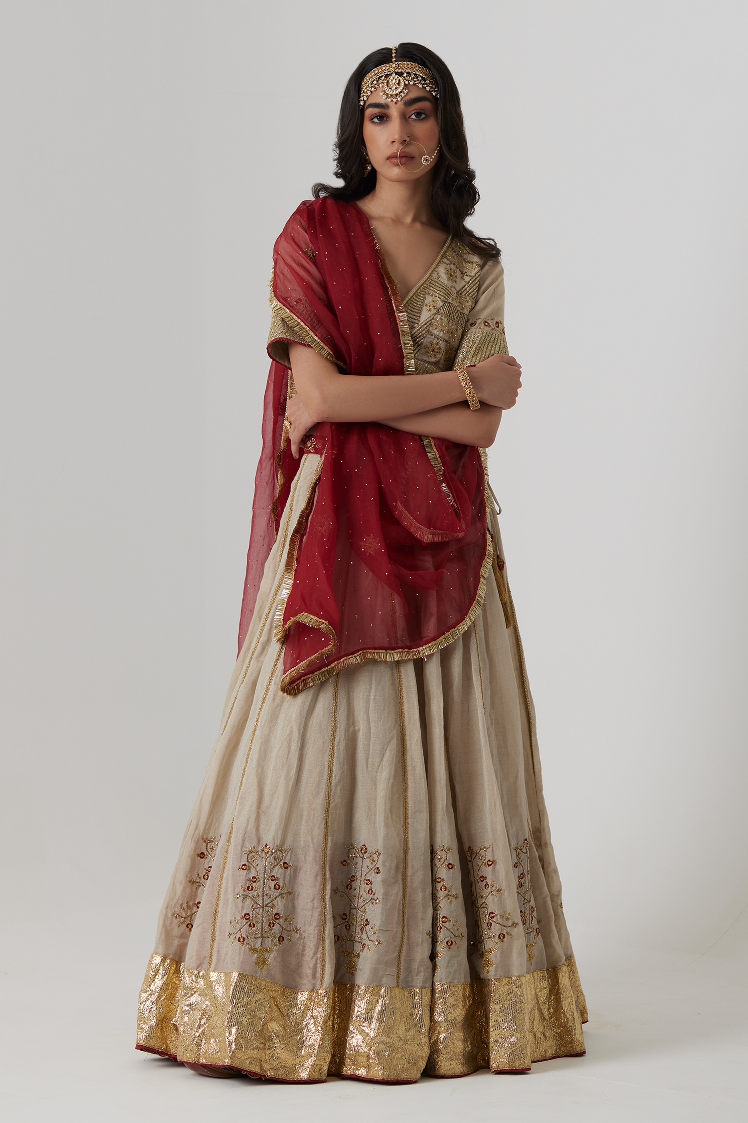 Buy Gold Blouse And Lehenga Banarasi Silk Kashvi Fleur Zardozi Set For ...