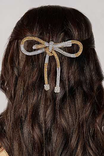 Buy Silver Crystal Embellished Satin Hair Bow by Hair Drama Co Online ...
