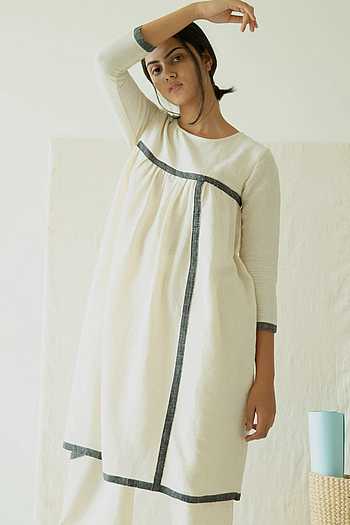Buy White Cotton Round Geometric Pattern Gathered Tunic With Culotte ...